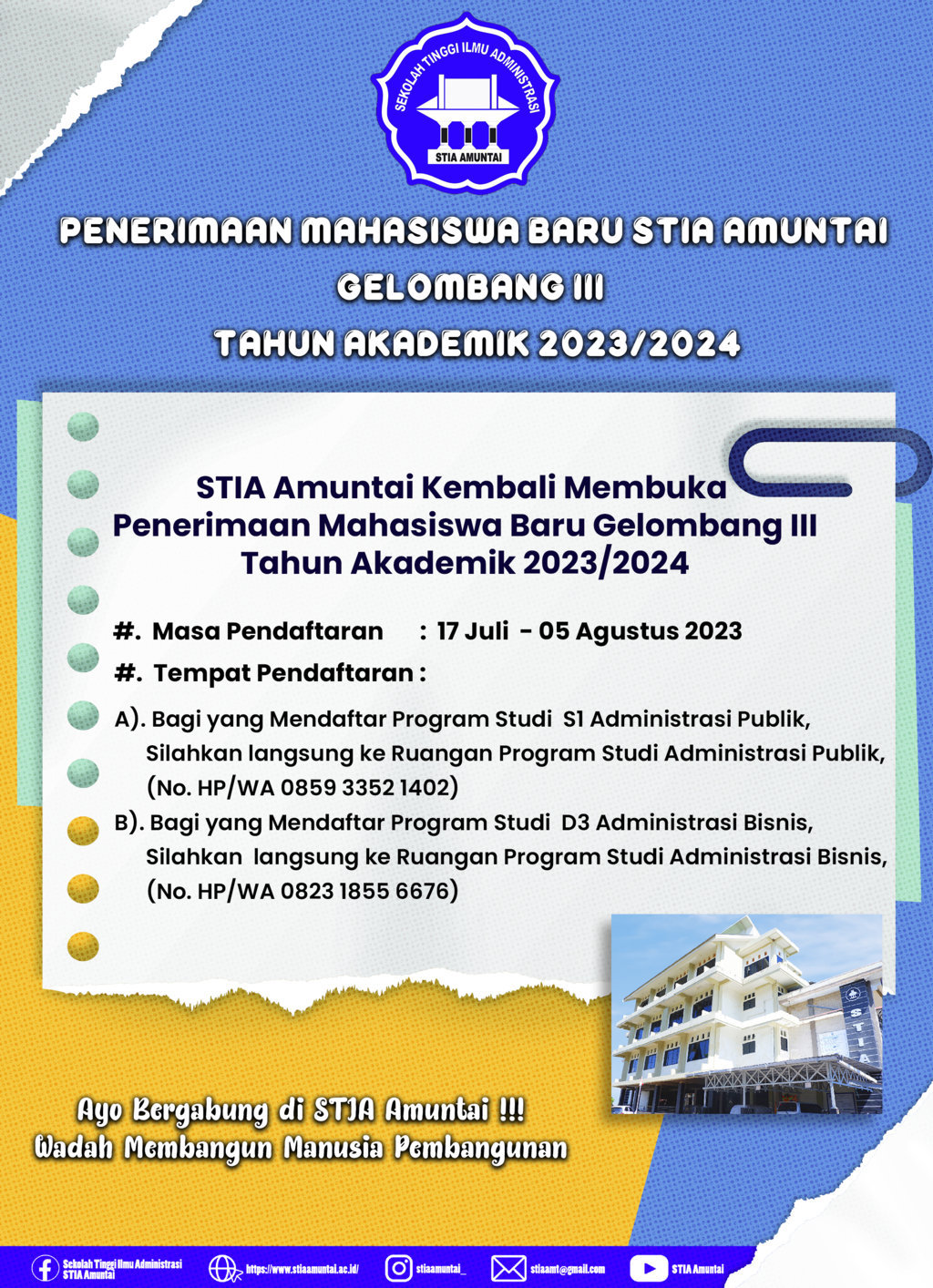 PENERIMAAN MAHASISWA BARU GELOMBANG III T.A 2023/2024 - STIA Amuntai